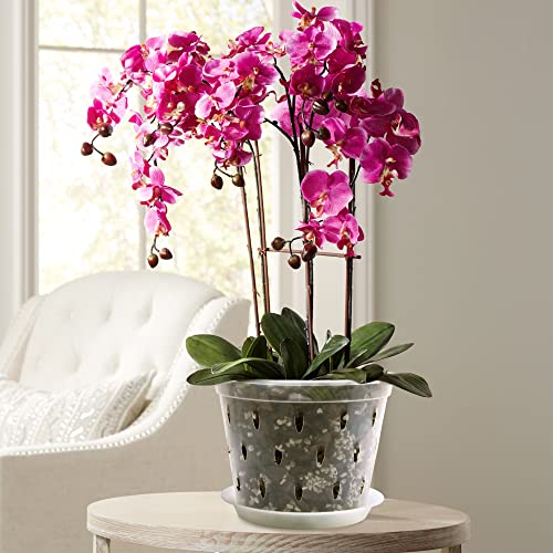 Kitypartsy 8 Pack 7 inch Orchid Pots with Holes and Saucers Clear Plastic Orchid Pots