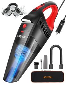 astroai car vacuum, car accessories, portable handheld vacuum cleaner with 7500pa/12v high power, led light and 16.4 ft cord, car cleaning kit with 3 filters for daily cleaning (ahvcjy801)