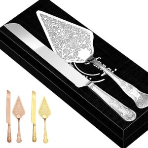 zimfanqi wedding cake knife and server set,stainless steel vintage cake cutting utensils for wedding, birthday,premium elegant keepsake for newlyweds