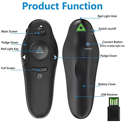 Presentation Clicker for PowerPoint Presentation Remote, RF 2.4GHz Wireless Presenter Remote USB Google Slide Advancer PPT PowerPoint Clicker for Mac, Keynote, Computer, Laptop (Black)