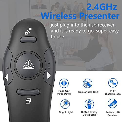 Presentation Clicker for PowerPoint Presentation Remote, RF 2.4GHz Wireless Presenter Remote USB Google Slide Advancer PPT PowerPoint Clicker for Mac, Keynote, Computer, Laptop (Black)