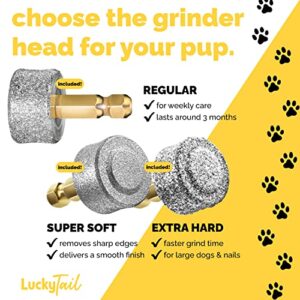 LuckyTail - Dog Nail Grinder - Regular, Extra Hard & Super Soft Replacement Head - Small & Large Dogs - Premium Quality - Diamond Tip Drill Bit - Professional Dog Nail Trimmers - Grooming Kit - 3 Pack