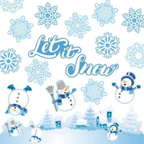 NBjiuyin 48 Pieces Winter Snowman Snowflakes Cutouts with Glue Point Dots Assorted Bule Winter Cartoon Accents Cutouts for School Classroom Bulletin Board Home Decorations (CB-02)