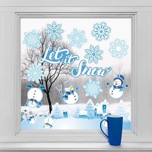 NBjiuyin 48 Pieces Winter Snowman Snowflakes Cutouts with Glue Point Dots Assorted Bule Winter Cartoon Accents Cutouts for School Classroom Bulletin Board Home Decorations (CB-02)