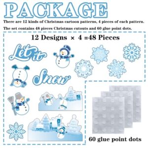 NBjiuyin 48 Pieces Winter Snowman Snowflakes Cutouts with Glue Point Dots Assorted Bule Winter Cartoon Accents Cutouts for School Classroom Bulletin Board Home Decorations (CB-02)