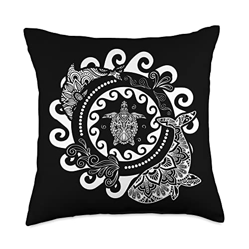 Mandala Underwater Sea Creature Apparel Mandala Underwater Creature Sea Turtle Whale Throw Pillow, 18x18, Multicolor