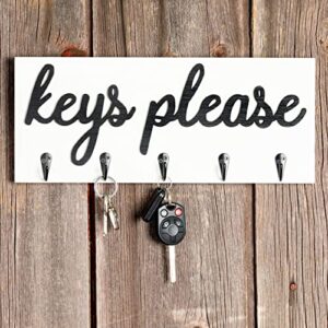 Ka Home Wall Mount Key Holder with Hooks - Entryway Wall Hanger with Key Hooks is an Ideal Organizer for Car Keys, Coats, Hats and More - Cute Farmhouse Style Decorative Hooks - 14 x 6 hes, White