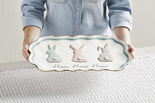 Mud Pie Bunny Trio Easter Platter, Cream, 15.75" x 9.5"