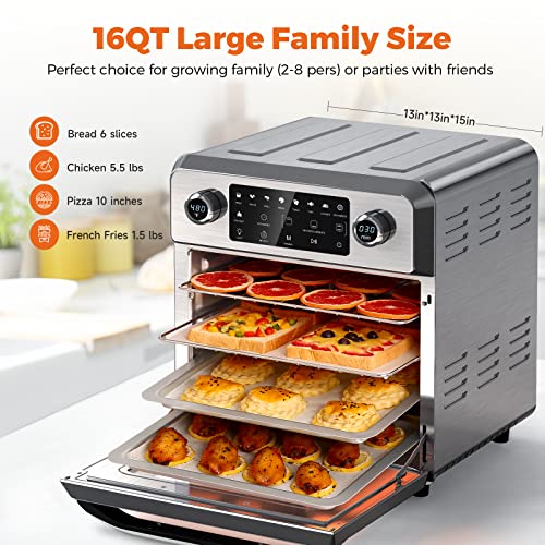 TINTALK Air Fryer Oven 16-Quart: 10-in-1 Airfryer Toaster Oven Combo - 1700W Large Airfryer Convection Oven Countertop Combo with Rotisserie | Dehydrator 1