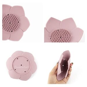 Framendino, 4 Pack Lotus Flowers Soap Dish Silicon Flexible Non-Slip Floral Soap Trays with Drain for Bathroom Shower