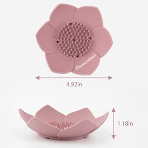 Framendino, 4 Pack Lotus Flowers Soap Dish Silicon Flexible Non-Slip Floral Soap Trays with Drain for Bathroom Shower