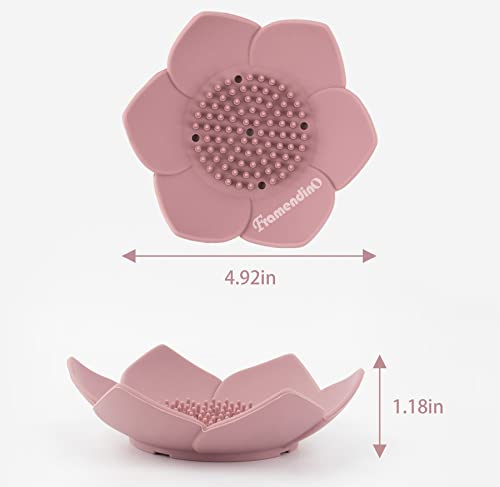 Framendino, 4 Pack Lotus Flowers Soap Dish Silicon Flexible Non-Slip Floral Soap Trays with Drain for Bathroom Shower