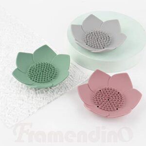 Framendino, 4 Pack Lotus Flowers Soap Dish Silicon Flexible Non-Slip Floral Soap Trays with Drain for Bathroom Shower