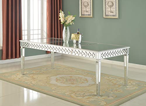 Best Master Furniture Sophie Contemporary Mirrored Dining Table, Silver, Long