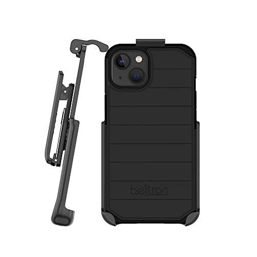 BELTRON Case with Belt Clip for iPhone 14, iPhone 13, Slim Full Protection Hybrid Case & Rotating Belt Clip Holster with Built in Kickstand, Scratch Resistant/Shock Absorption (NOT for PRO) - Black