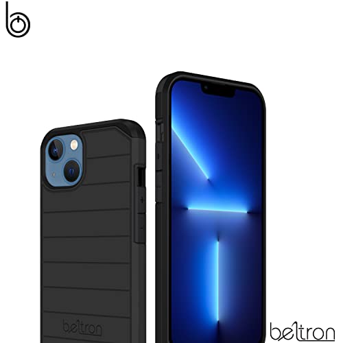 BELTRON Case with Belt Clip for iPhone 14, iPhone 13, Slim Full Protection Hybrid Case & Rotating Belt Clip Holster with Built in Kickstand, Scratch Resistant/Shock Absorption (NOT for PRO) - Black