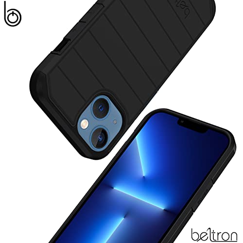 BELTRON Case with Belt Clip for iPhone 14, iPhone 13, Slim Full Protection Hybrid Case & Rotating Belt Clip Holster with Built in Kickstand, Scratch Resistant/Shock Absorption (NOT for PRO) - Black