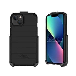 BELTRON Case with Belt Clip for iPhone 14, iPhone 13, Slim Full Protection Hybrid Case & Rotating Belt Clip Holster with Built in Kickstand, Scratch Resistant/Shock Absorption (NOT for PRO) - Black