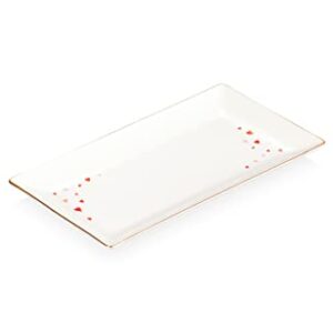 Le Creuset L'Amour Stoneware Rectangular Hostess Tray, 11.25" x 6.25", White with Heart Applique