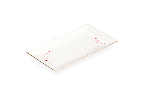 Le Creuset L'Amour Stoneware Rectangular Hostess Tray, 11.25" x 6.25", White with Heart Applique