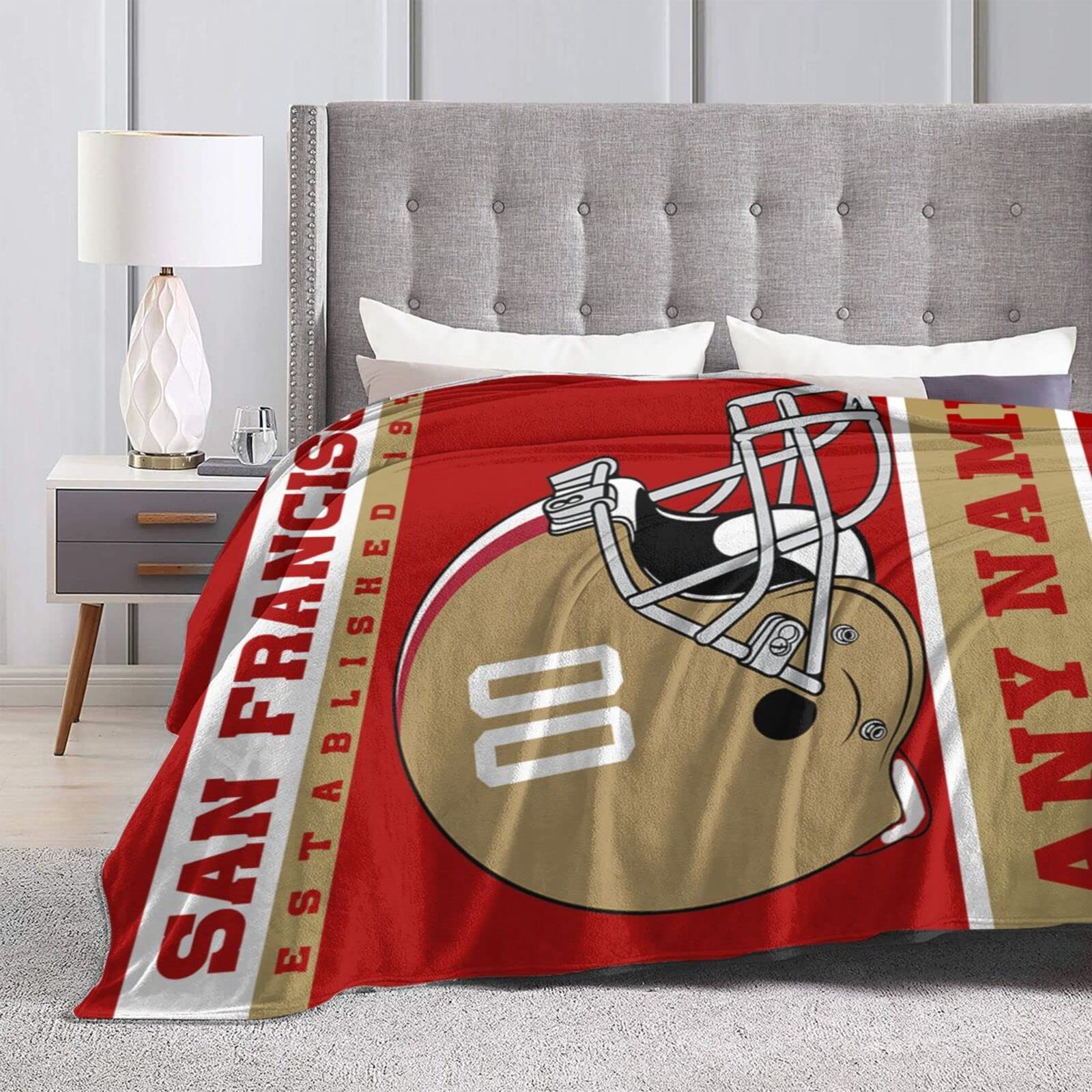 Cybepnk Custom Football Throw Blanket Personalized Decorative Print Couch Bed Tapestry for Memorial Football Team Gift Select Any Name & Any Number s.f.4, 50''x40''60''X50''80''X60'' (10388)