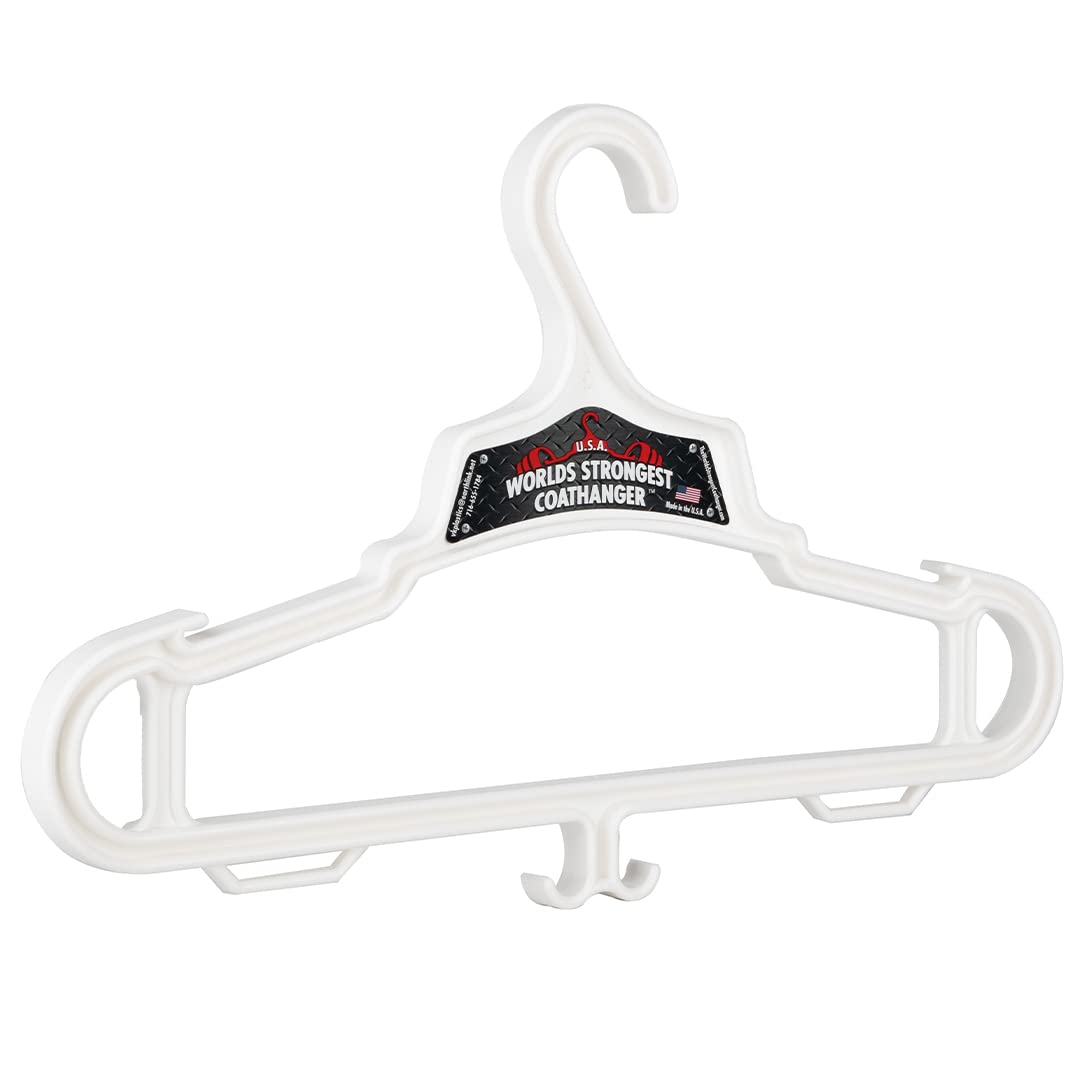 Worlds Strongest Coat Hanger | USA Made | 140 lb Load Capacity | Multipurpose Gear Hanger | White (6)