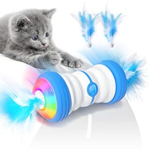 electric cat toy - automatic cat toy feather - interactive cat toy - robotic cat toy with 4 feathers & bell, led light and 2 speeds mode - cat toys for indoor cats / kitten fun, exercise training