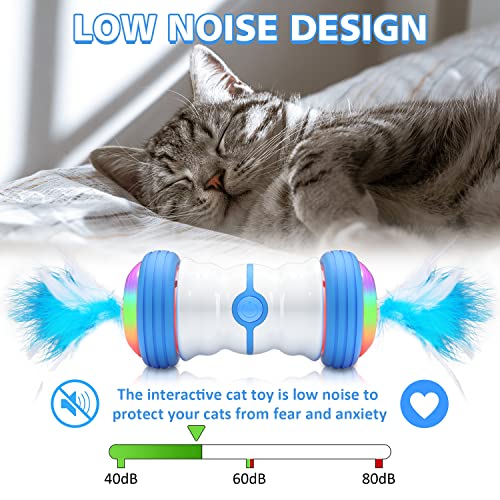 Electric Cat Toy - Automatic Cat Toy Feather - Interactive Cat Toy - Robotic Cat Toy with 4 Feathers & Bell, LED Light and 2 Speeds Mode - Cat Toys for Indoor Cats / Kitten Fun, Exercise Training