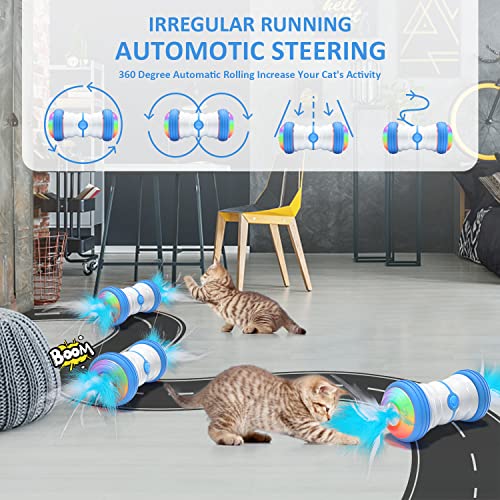 Electric Cat Toy - Automatic Cat Toy Feather - Interactive Cat Toy - Robotic Cat Toy with 4 Feathers & Bell, LED Light and 2 Speeds Mode - Cat Toys for Indoor Cats / Kitten Fun, Exercise Training