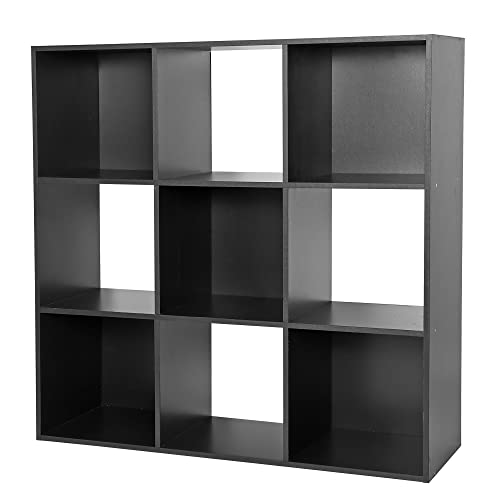 ZenStyle 9 Cube Storage Shelf Organizer, Wooden Bookshelf System Display Cube Shelves Compartments, Customizable W/ 5 Removable Back Panels (Black)