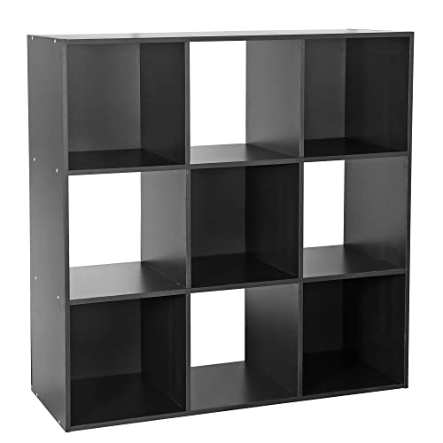 ZenStyle 9 Cube Storage Shelf Organizer, Wooden Bookshelf System Display Cube Shelves Compartments, Customizable W/ 5 Removable Back Panels (Black)