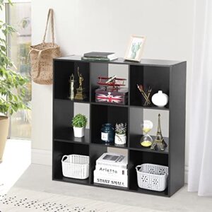 ZenStyle 9 Cube Storage Shelf Organizer, Wooden Bookshelf System Display Cube Shelves Compartments, Customizable W/ 5 Removable Back Panels (Black)