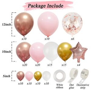 RUBFAC Rose Gold Balloon Garland Arch Kit with Pink Gold White Balloons for Graduation Birthday Party Baby Shower Wedding Decorations