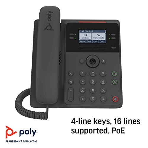 Poly Edge B30 IP Desk Phone, PoE (Polycom) - Open SIP - Connect to 16 Lines - Power Over Ethernet - Acoustic Fence Technology - RJ9 and 3.5mm Headset Ports - Illuminated Keys Where You Need Them