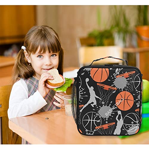 AUUXVA Lunch Bag Sport Basketball Insulated Lunch Box Ice Cooler Tote Bag Handbag Lunchbox Shoulder Strap for Boys Girls Women Men