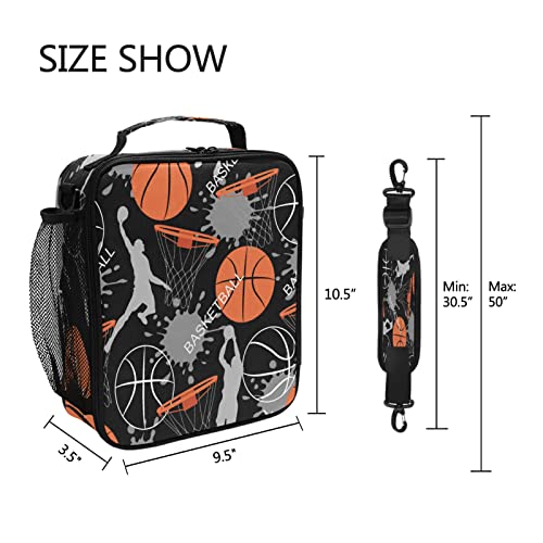 AUUXVA Lunch Bag Sport Basketball Insulated Lunch Box Ice Cooler Tote Bag Handbag Lunchbox Shoulder Strap for Boys Girls Women Men