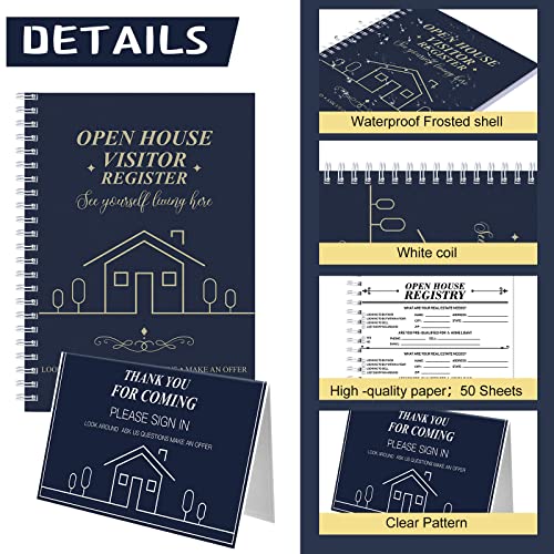 2 pieces Open House Visitor Register Guest Registry Sign Frosted Waterproof Cover with Thank You for Coming Tent Card for Real Estate Agent Supplies