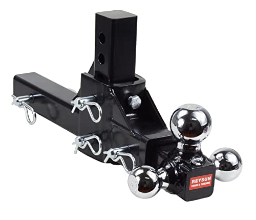 REYSUN Adjustable Trailer Hitch 864193 Tri Ball Mount, Chrome Trailer Ball Hitch with Solid Shank, 5-3/4" Drop Hitch Receiver…