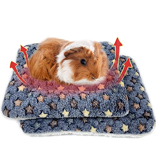 PODOO 2 Pack of Guinea Pig Fleece Cage Liners, Warm Rabbit Bed Mat, Washable Small Animals Bedding Sleeping Mats, 12.6x9.8 Inch