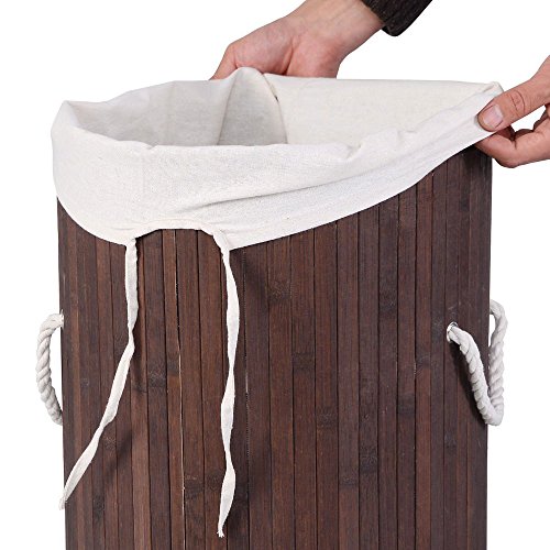 Ninitya Bucket folding dirty clothes basket with lid dark brown