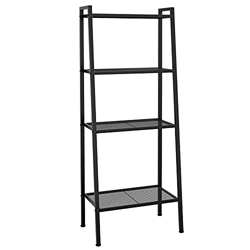 SHUANGZ 4 Tier Ladder Shelf, 23.6L x 13.8W x 57.9H Inch Industrial Bookcase Ladder-Shaped Plant Flower Stand Rack Storage Shelves for Living Room, Black (HSSC-1)