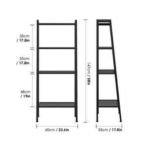 SHUANGZ 4 Tier Ladder Shelf, 23.6L x 13.8W x 57.9H Inch Industrial Bookcase Ladder-Shaped Plant Flower Stand Rack Storage Shelves for Living Room, Black (HSSC-1)