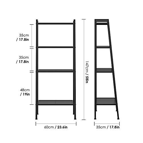 SHUANGZ 4 Tier Ladder Shelf, 23.6L x 13.8W x 57.9H Inch Industrial Bookcase Ladder-Shaped Plant Flower Stand Rack Storage Shelves for Living Room, Black (HSSC-1)