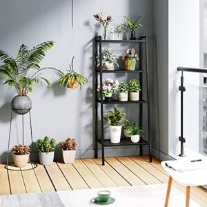 SHUANGZ 4 Tier Ladder Shelf, 23.6L x 13.8W x 57.9H Inch Industrial Bookcase Ladder-Shaped Plant Flower Stand Rack Storage Shelves for Living Room, Black (HSSC-1)