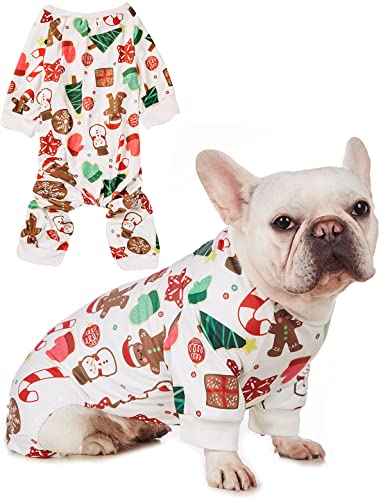 Impoosy Dog Christmas Shirt Pet Snowman Pajama Sotf Puppy Candy Clothes Cat Xmas Cotton Clothing (XL)