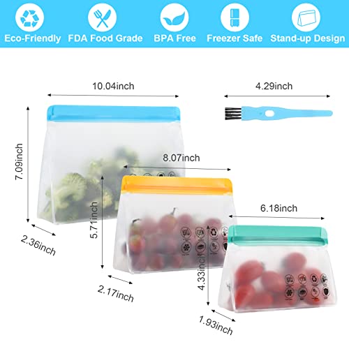 ElifeAcc Reusable Food Storage Bags , 8 Pack BPA FREE Stand up Freezer Bags Leakproof Upgrade Seal Food Grade PEVA Bags ,Reusable Zipper (Gallon Bags,Sandwich Bags, kids Snack Bags )Plastic FREE Lunch Bag