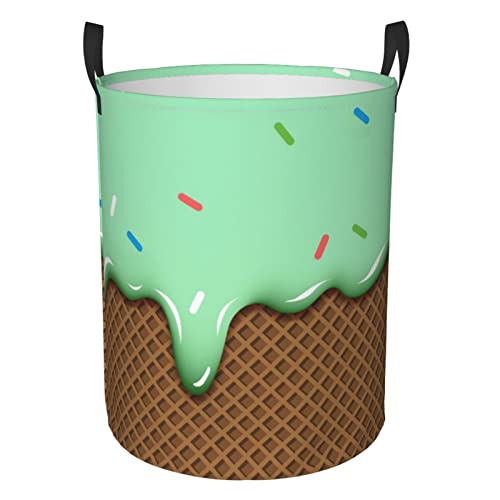 FeHuew Mint Vanilla Ice Cream Collapsible Laundry Basket with Handle Waterproof Fabric Hamper Laundry Storage Baskets Organizer Large Bins for Dirty Clothes,toys,Bathroom