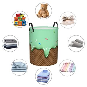 FeHuew Mint Vanilla Ice Cream Collapsible Laundry Basket with Handle Waterproof Fabric Hamper Laundry Storage Baskets Organizer Large Bins for Dirty Clothes,toys,Bathroom