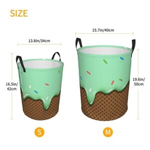 FeHuew Mint Vanilla Ice Cream Collapsible Laundry Basket with Handle Waterproof Fabric Hamper Laundry Storage Baskets Organizer Large Bins for Dirty Clothes,toys,Bathroom