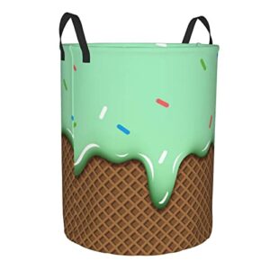 FeHuew Mint Vanilla Ice Cream Collapsible Laundry Basket with Handle Waterproof Fabric Hamper Laundry Storage Baskets Organizer Large Bins for Dirty Clothes,toys,Bathroom